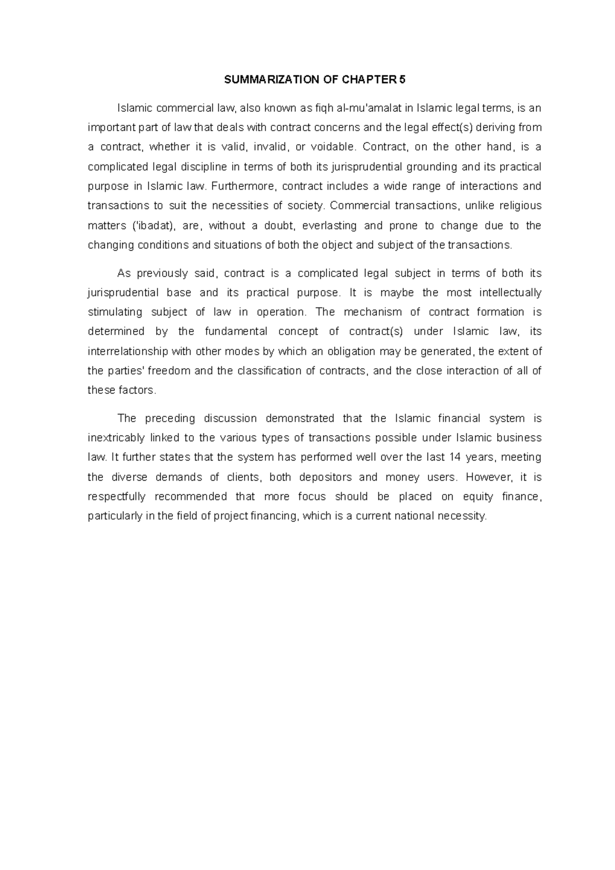 Summarization OF Chapter 5 - SUMMARIZATION OF CHAPTER 5 Islamic ...