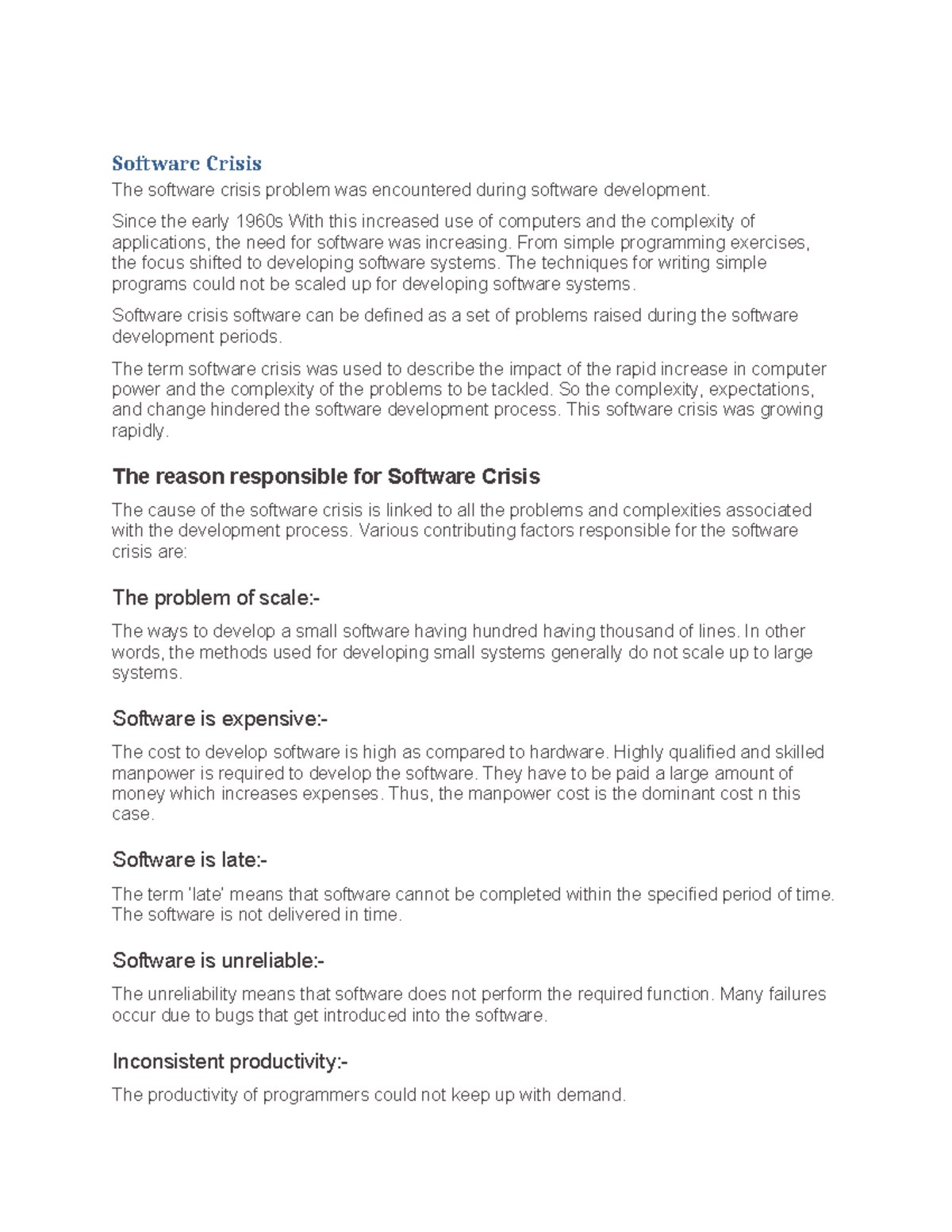 Software Engineeing UNIT1 - Software Crisis ####### The software crisis ...