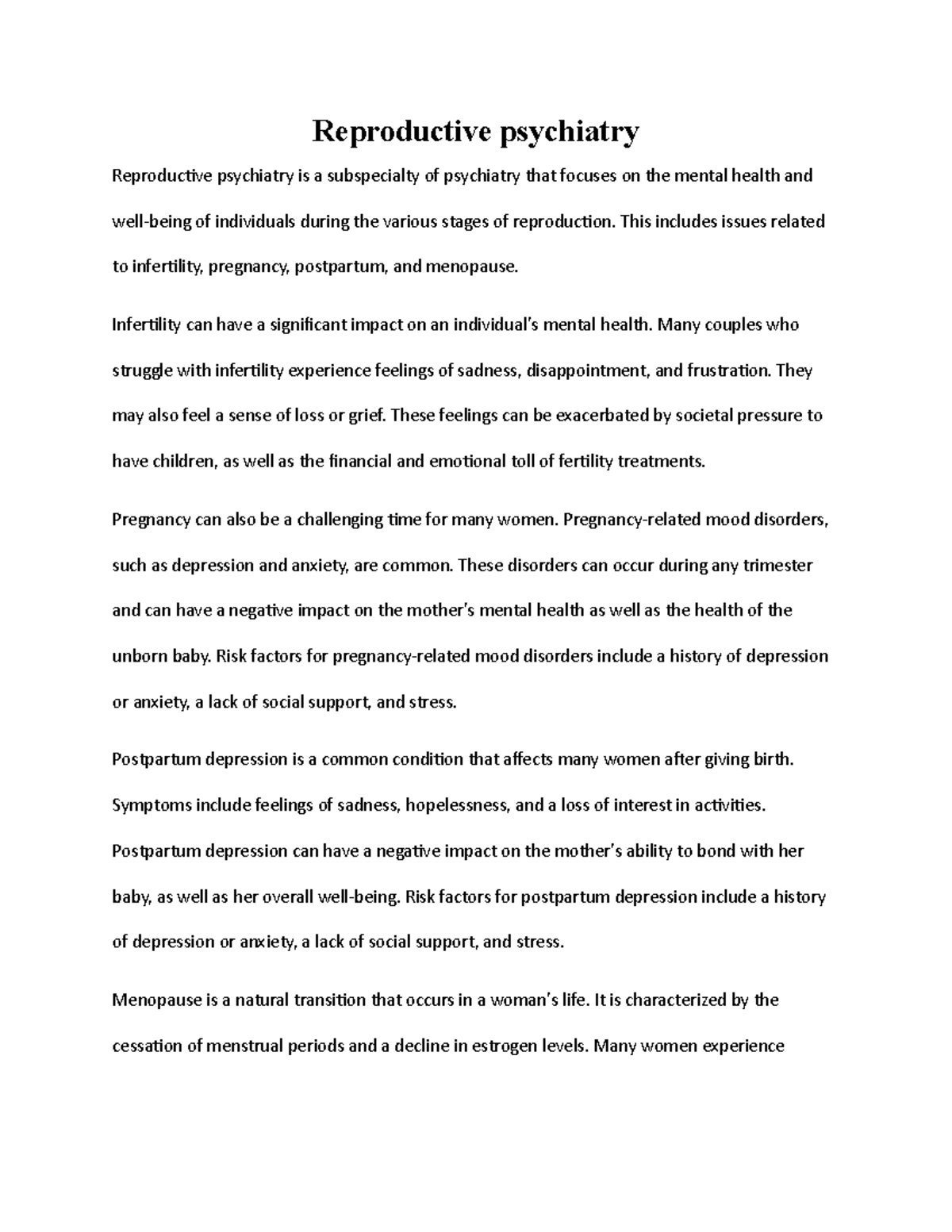 Reproductive psychiatry - Reproductive psychiatry Reproductive ...