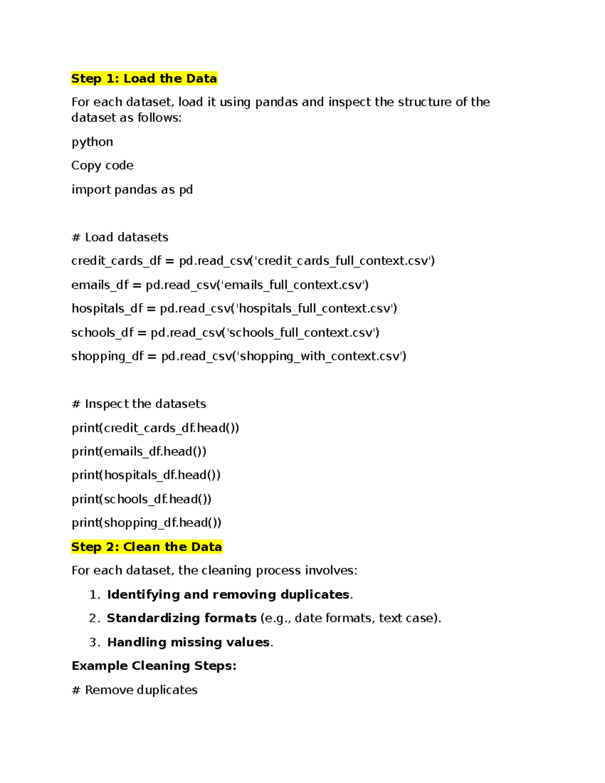 SQL-Statement - aaaaaaaaaa - Step 1: Load the Data For each dataset ...