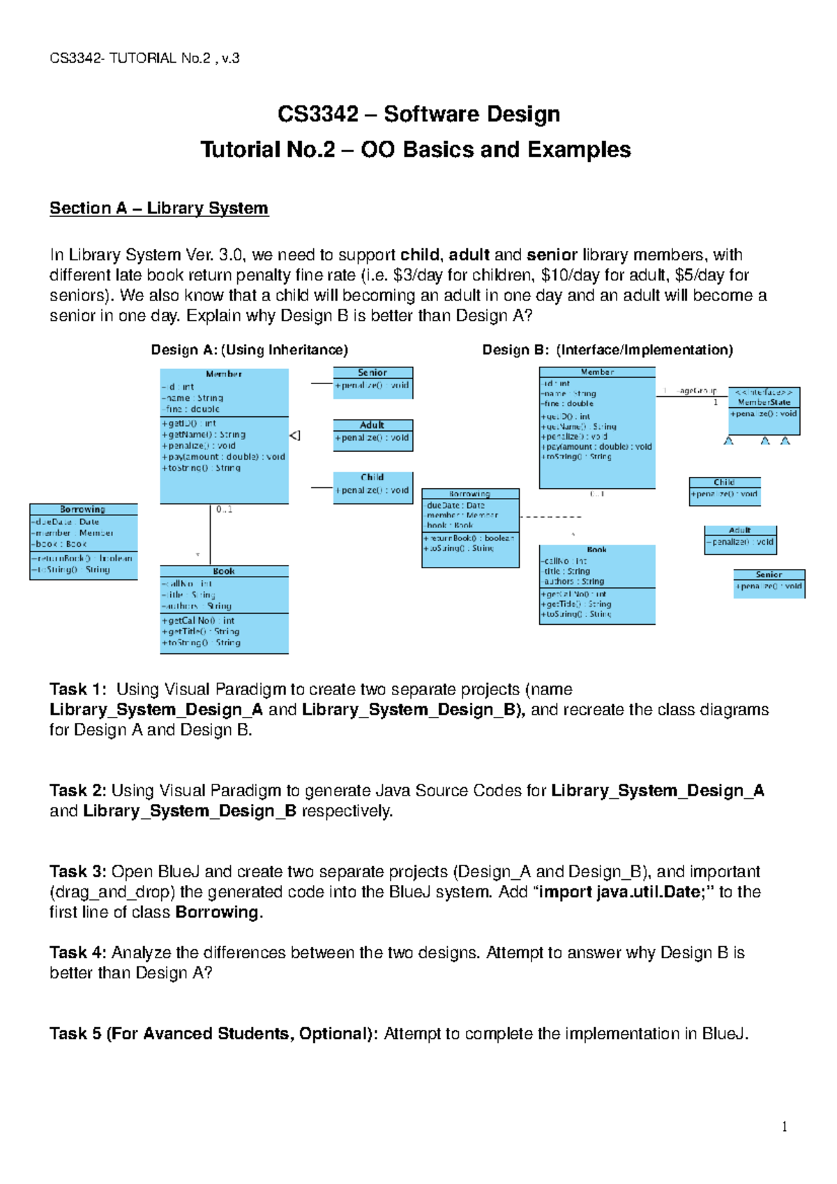 3342 T2 OO Library Desgin - CS3342 – Software Design Tutorial No – OO Basics and Examples ...