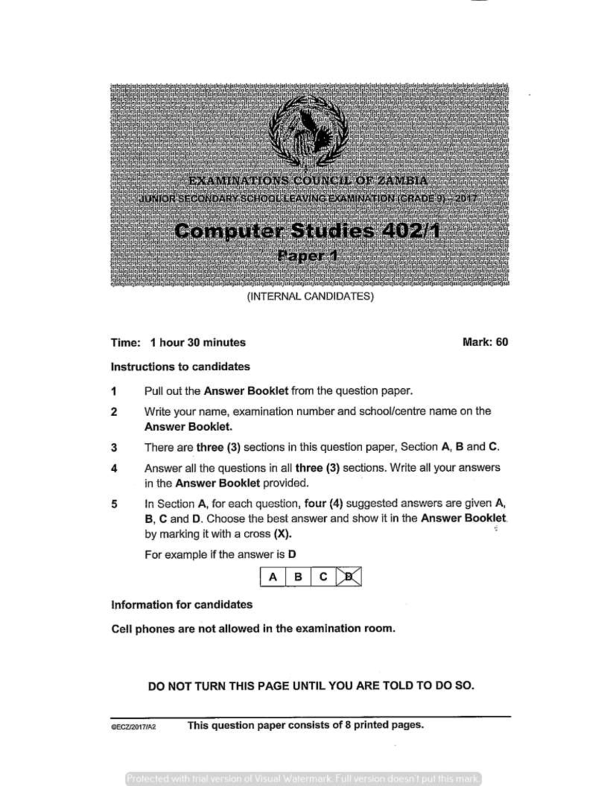 2017 Computer Studies Paper 1 Past Paper - EXAMINATIONS COUNCIL OF ...