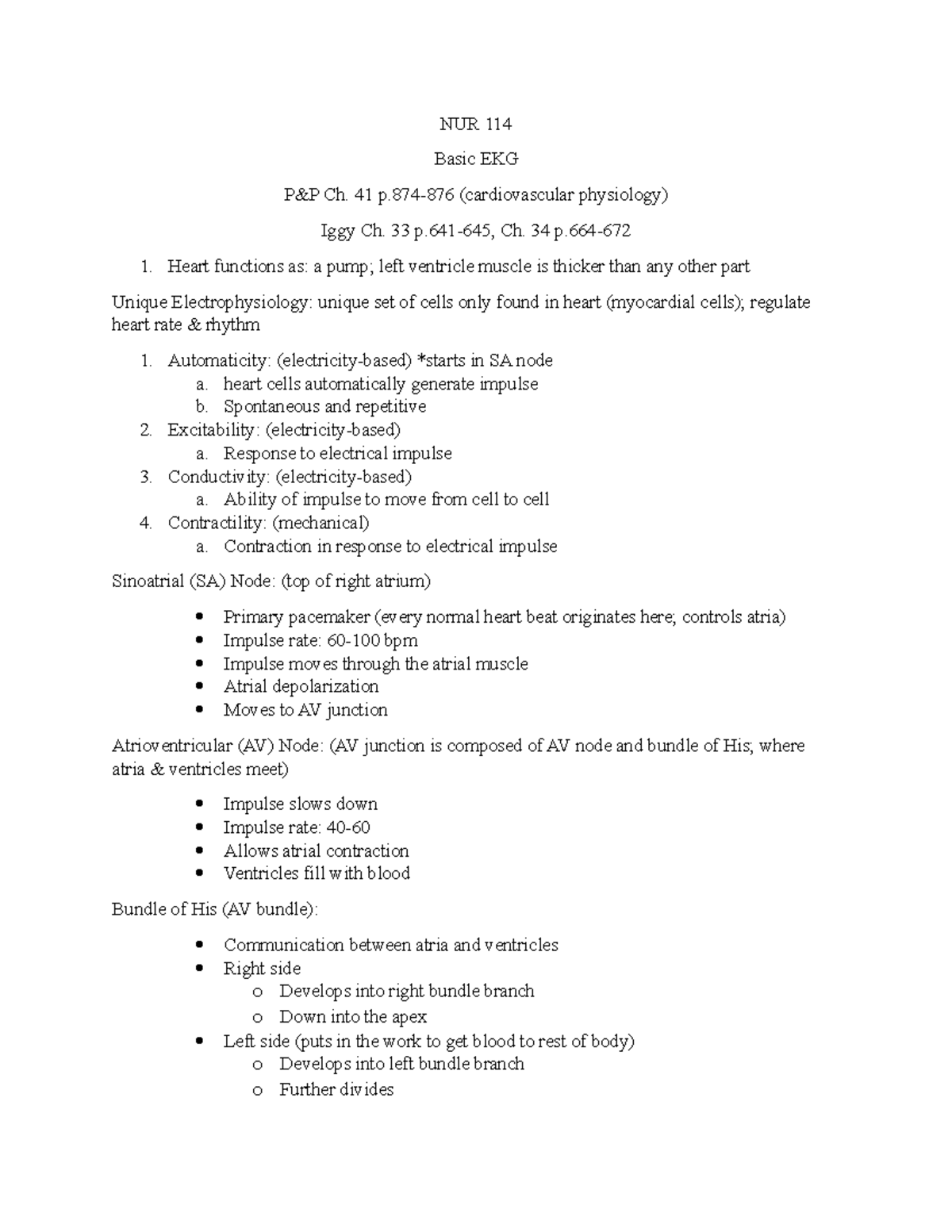 EKG Student Notes - NUR 114 Basic EKG P&P Ch. 41 p-876 (cardiovascular ...