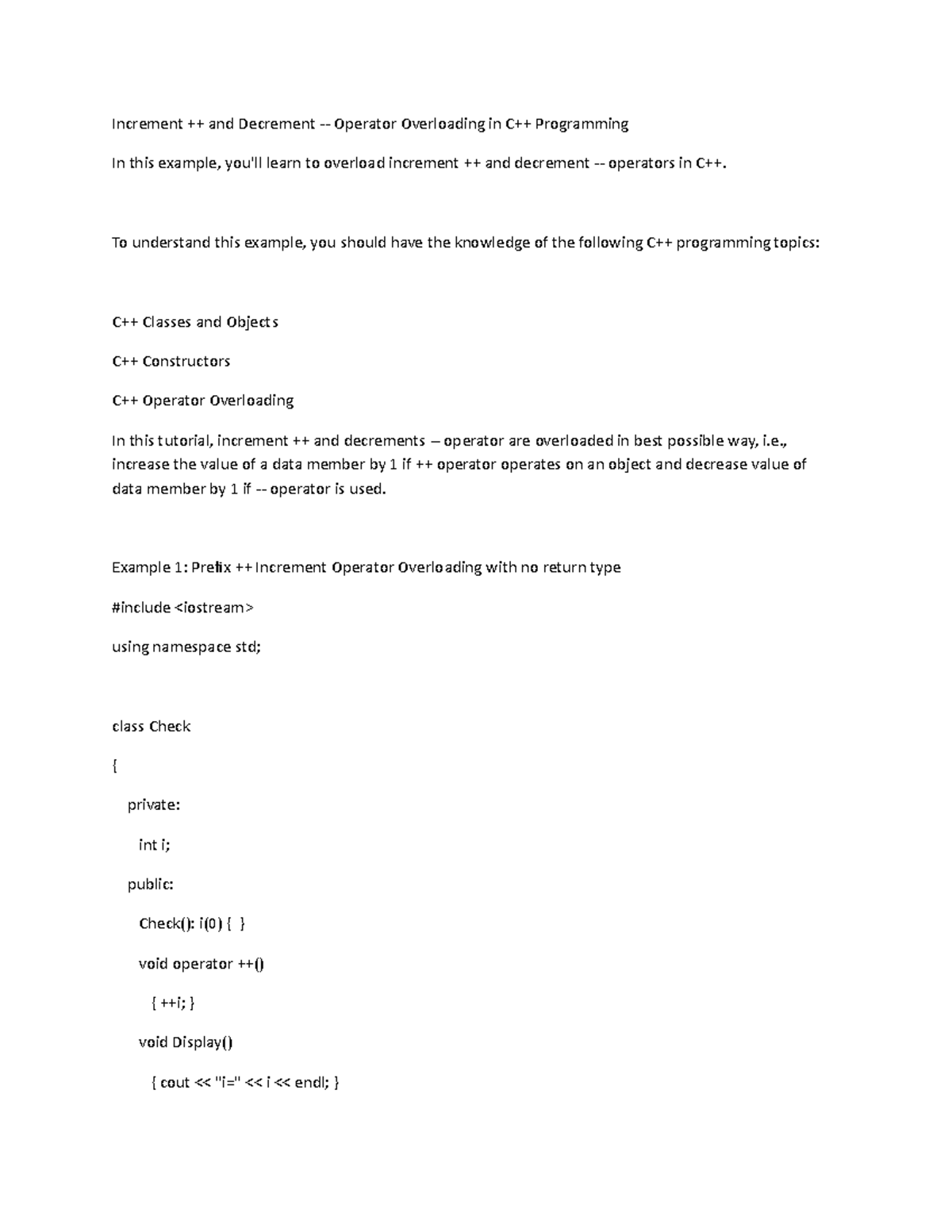 C 20 - Assignment - Increment ++ and Decrement - Operator Overloading in C++ Programming In this ...