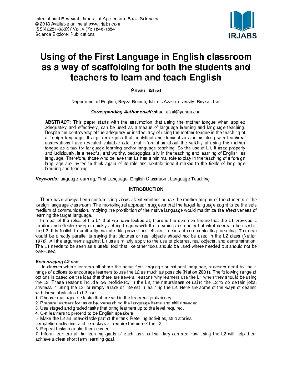 Using of the First Language in English c - International Research ...