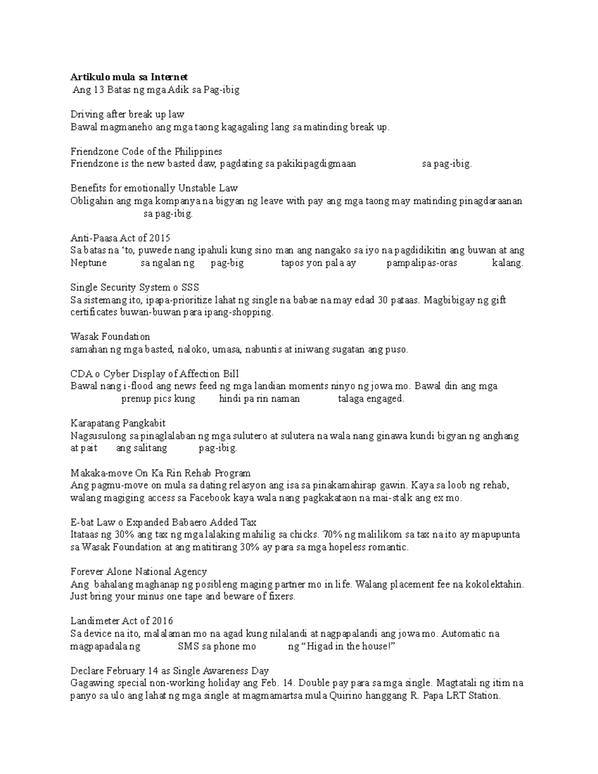 4th qtr FIL handouts - Lecture notes - Artikulo mula sa Internet Ang 13 ...