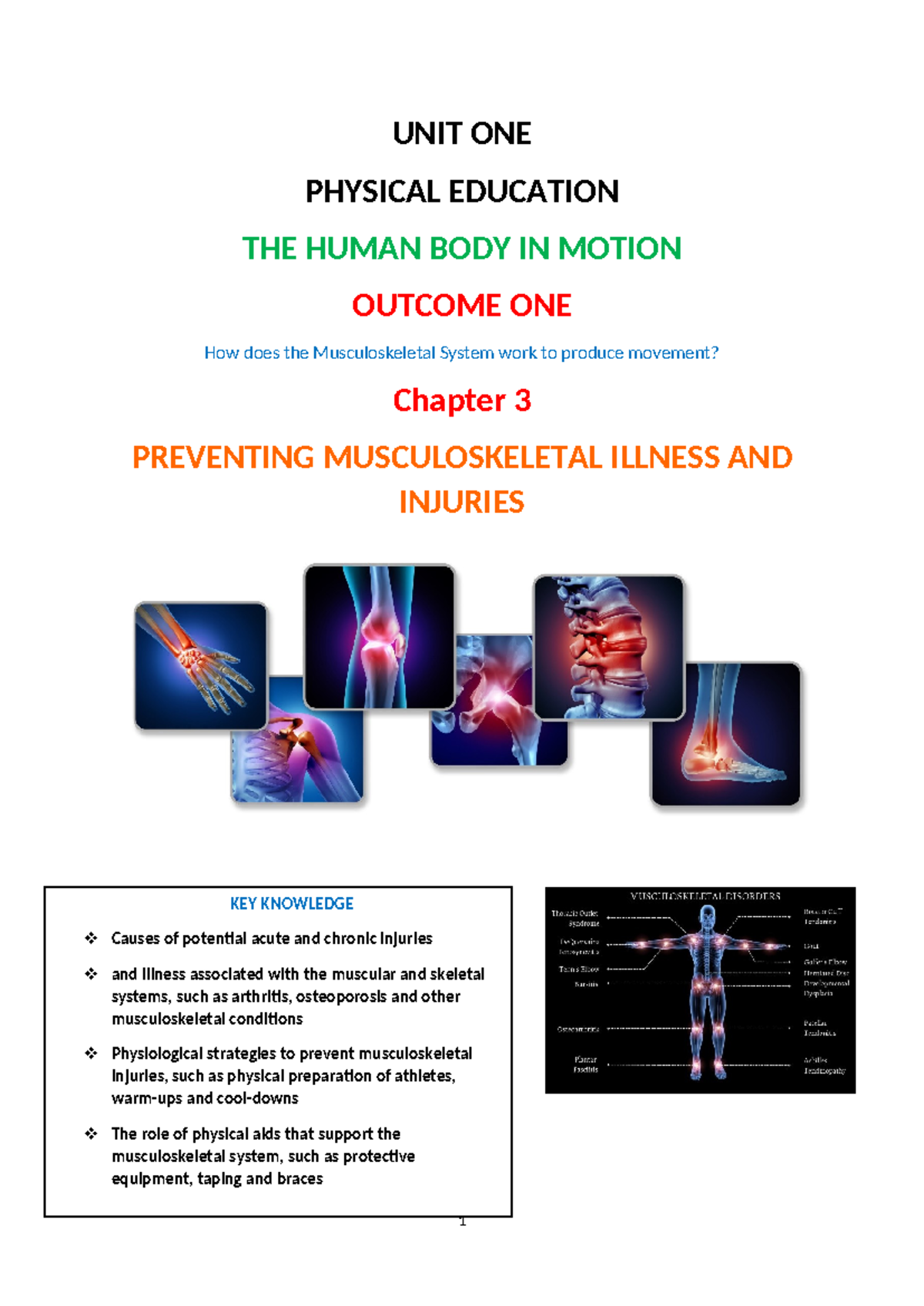 Ch 3 Preventing injuries Musculoskeletal - UNIT ONE PHYSICAL EDUCATION ...