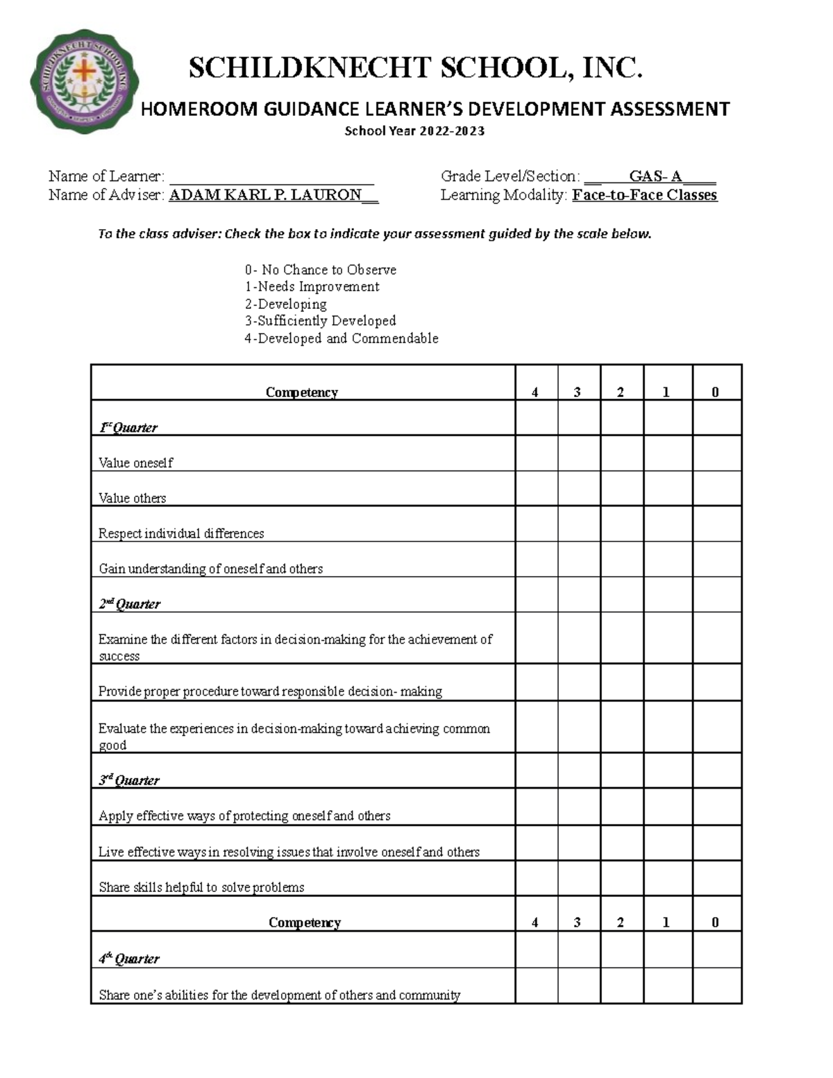 Homeroom Guidance 11 12 - SCHILDKNECHT SCHOOL, INC. HOMEROOM GUIDANCE ...