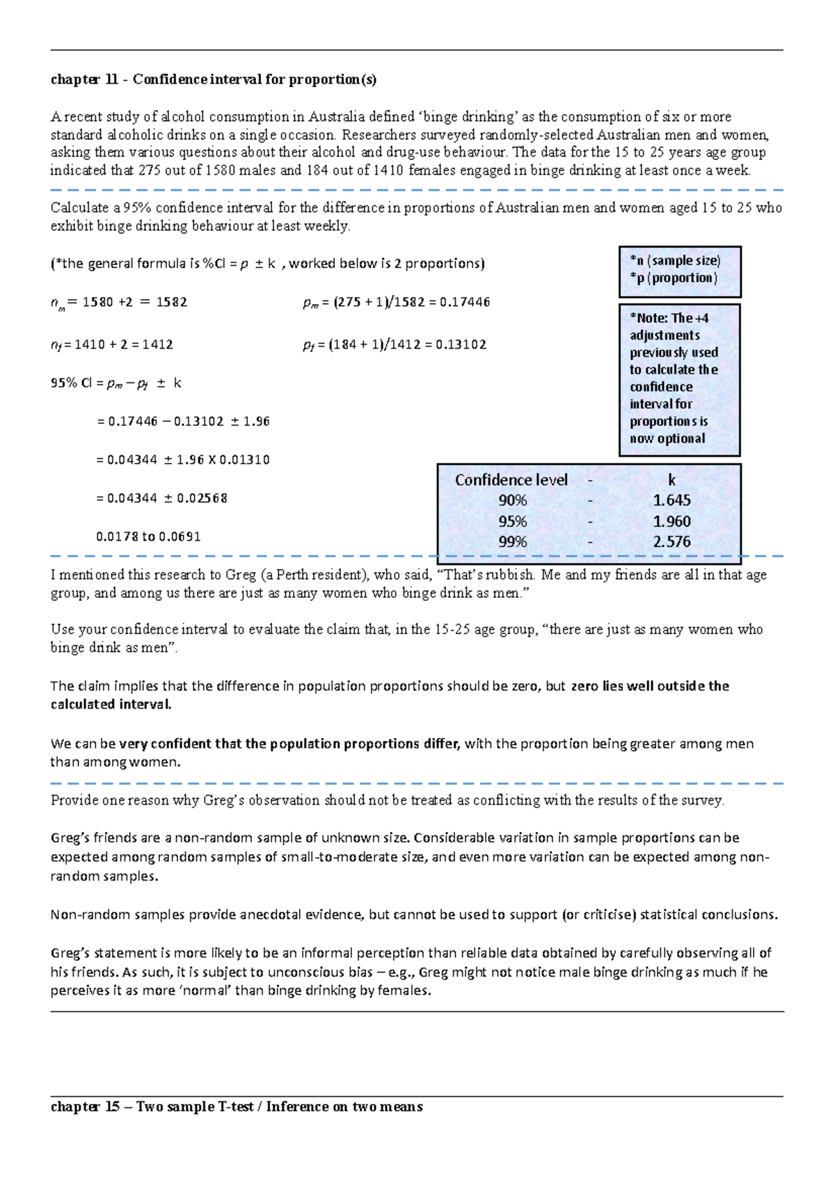End of year sem notes MAS183 - chapter 11 - Confidence interval for ...