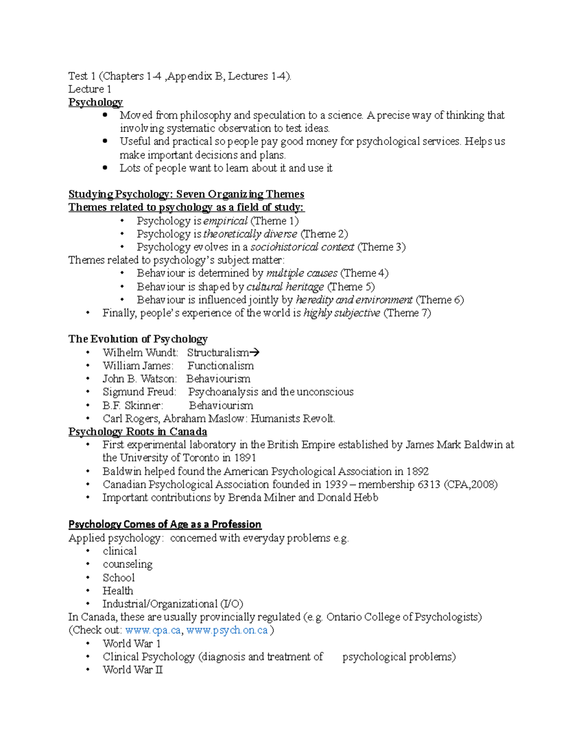 Psycologynotes - psychology notes for semester 1 psychology including ...