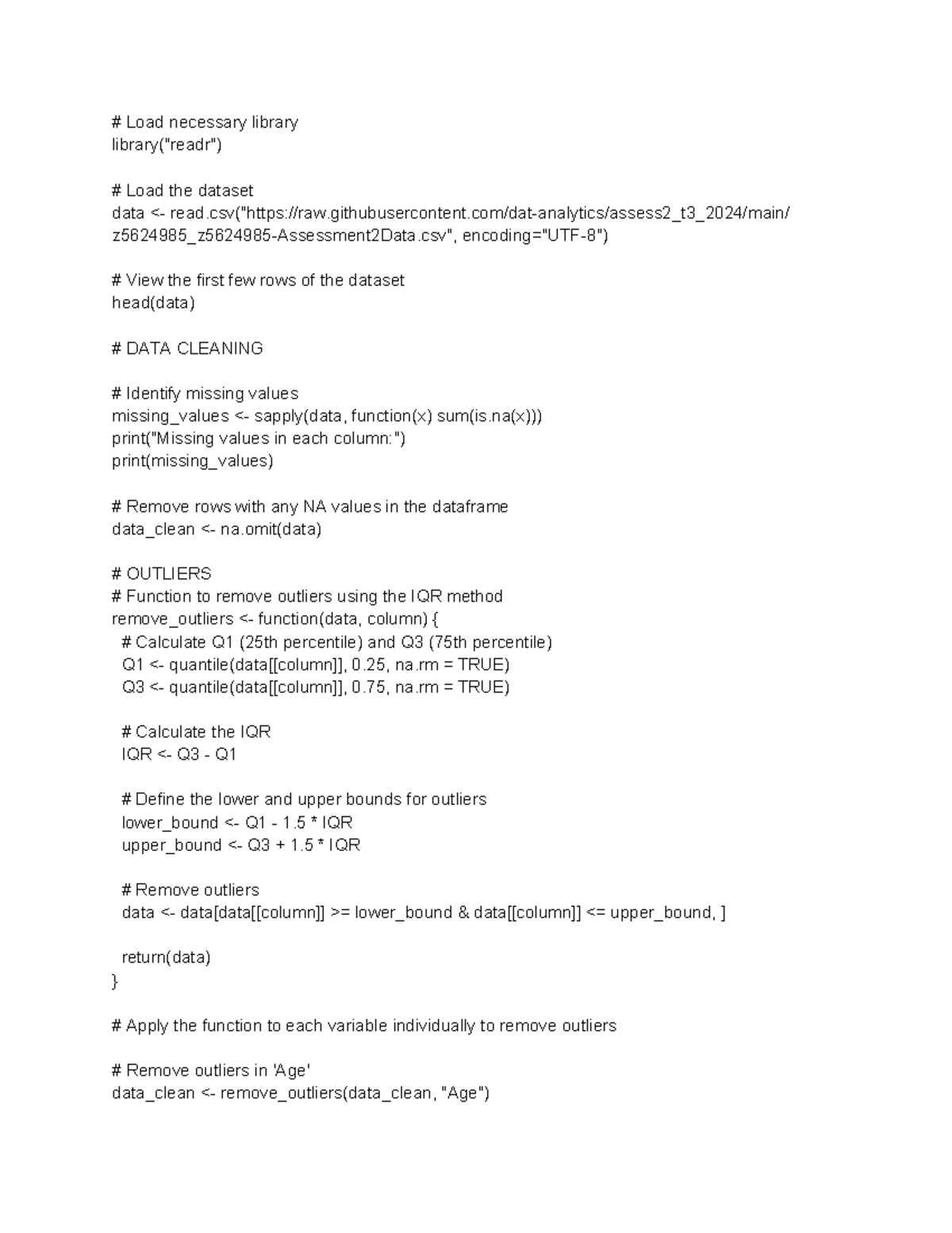 1190 Assessment 2 Stage 2 - R Script - Load necessary library library ...