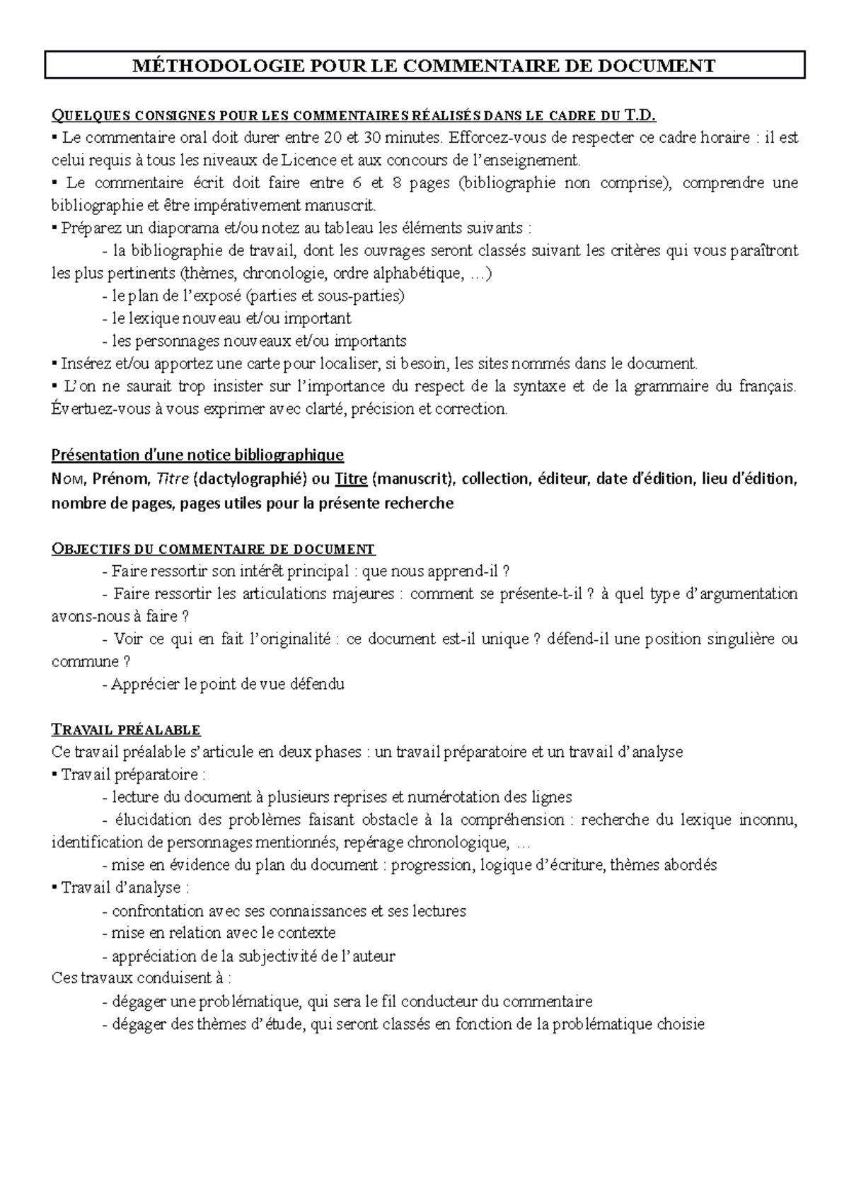 Méthodologie - commentaire de document - MÉTHODOLOGIE POUR LE ...