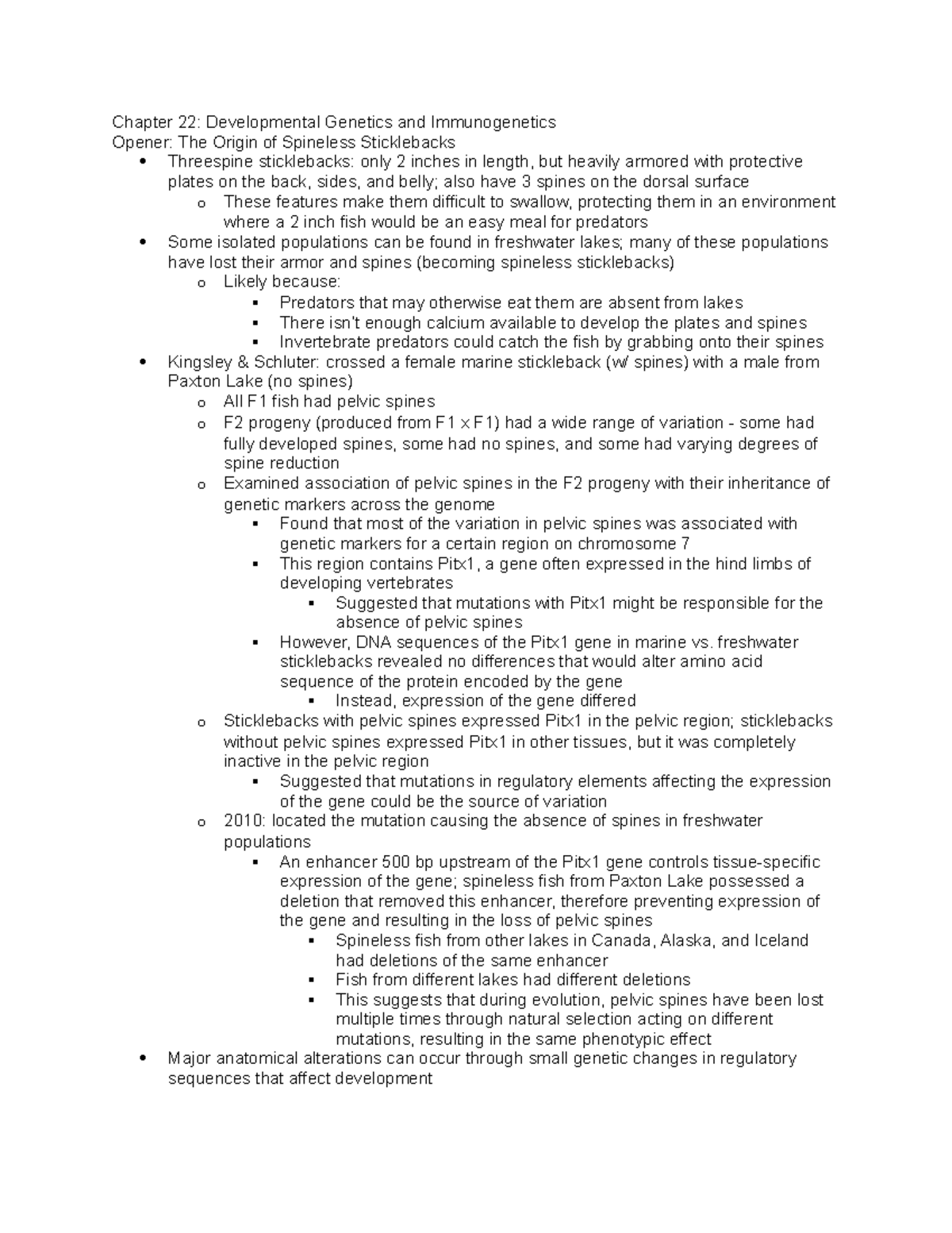 Week 12 readings - Notes on chapter 22; covers developmental genetics ...
