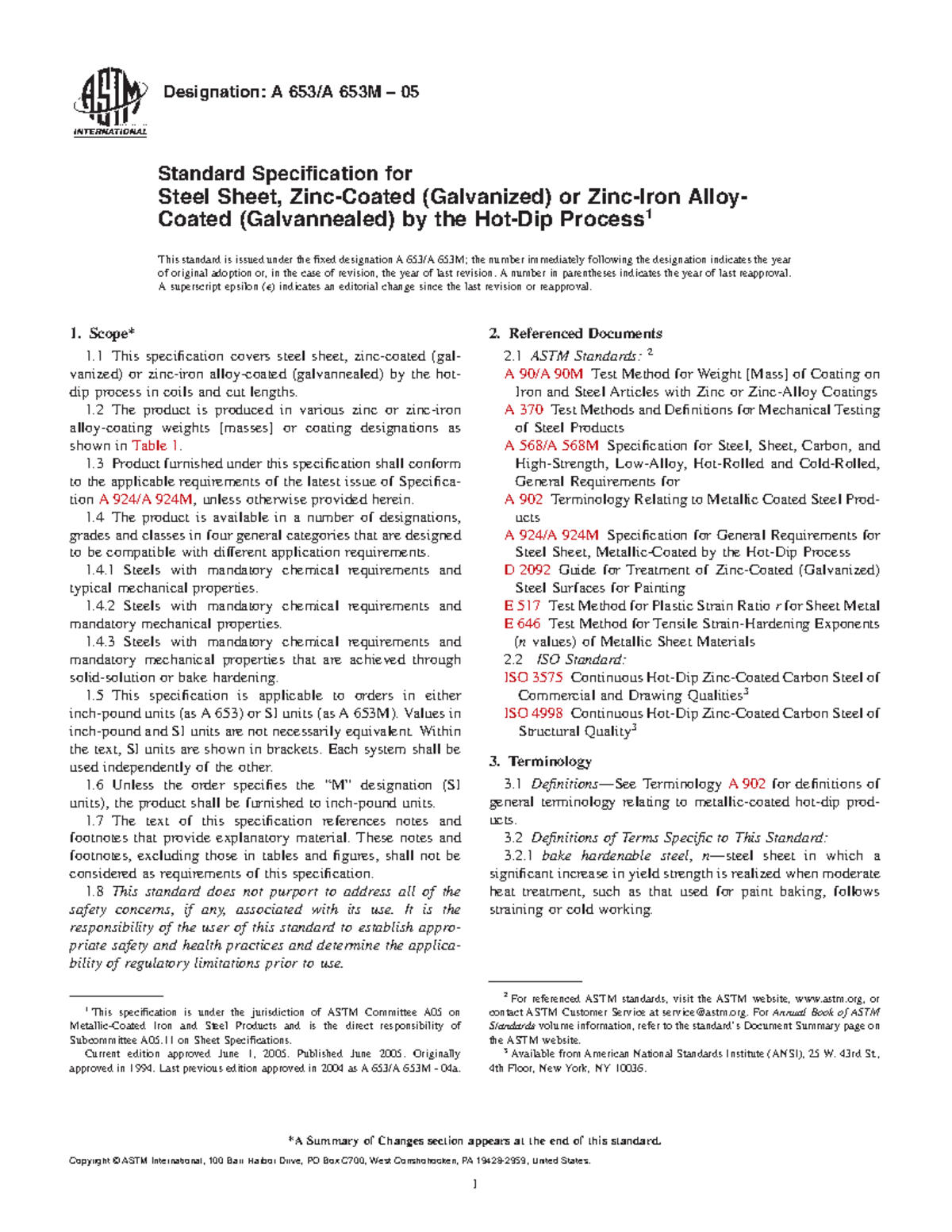 ASTM-A653 - sIN COMENTARIOS - Designation: A 653/A 653M – 05 Standard Specification for Steel ...