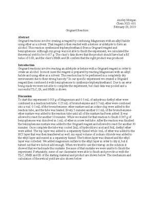 Aspirin Synthesis Lab Report - Ansley Morgan Chem 3021-001 March 30 ...