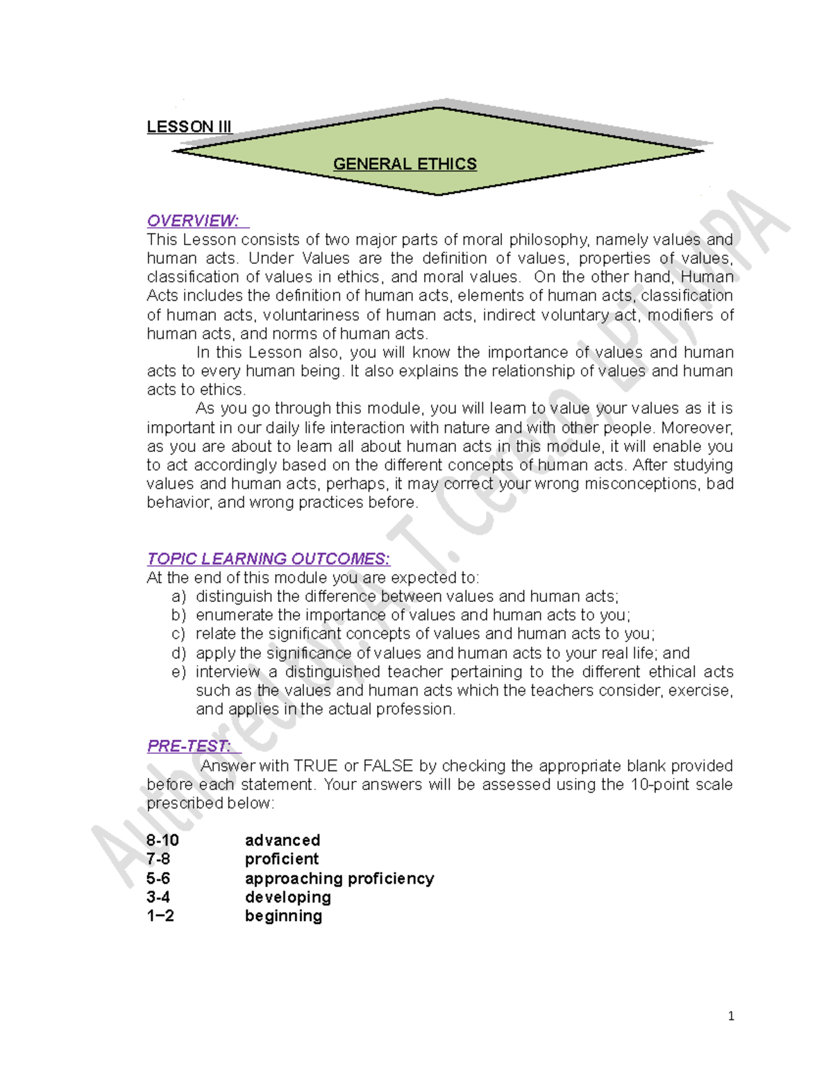 Ethics- Lesson-III and tutorial work - LESSON III GENERAL ETHICS ...