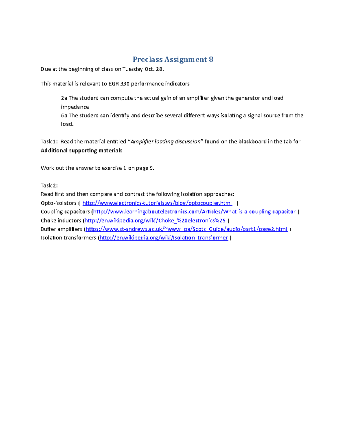 Preclass Assignment 8 - EGR 330 - Preclass Assignment 8 Due at the beginning of class on Tuesday ...