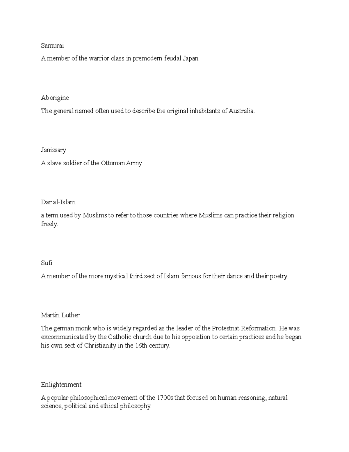 World History Terms cont - Samurai A member of the warrior class in ...