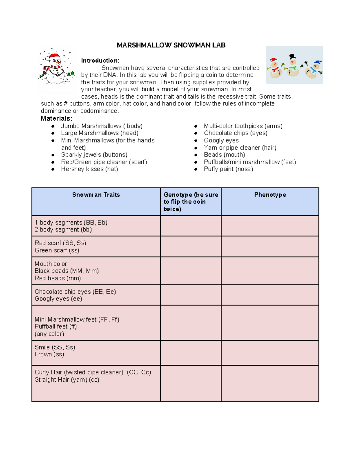 2022 Marshmallow Snowman Lab - MARSHMALLOW SNOWMAN LAB Introduction ...