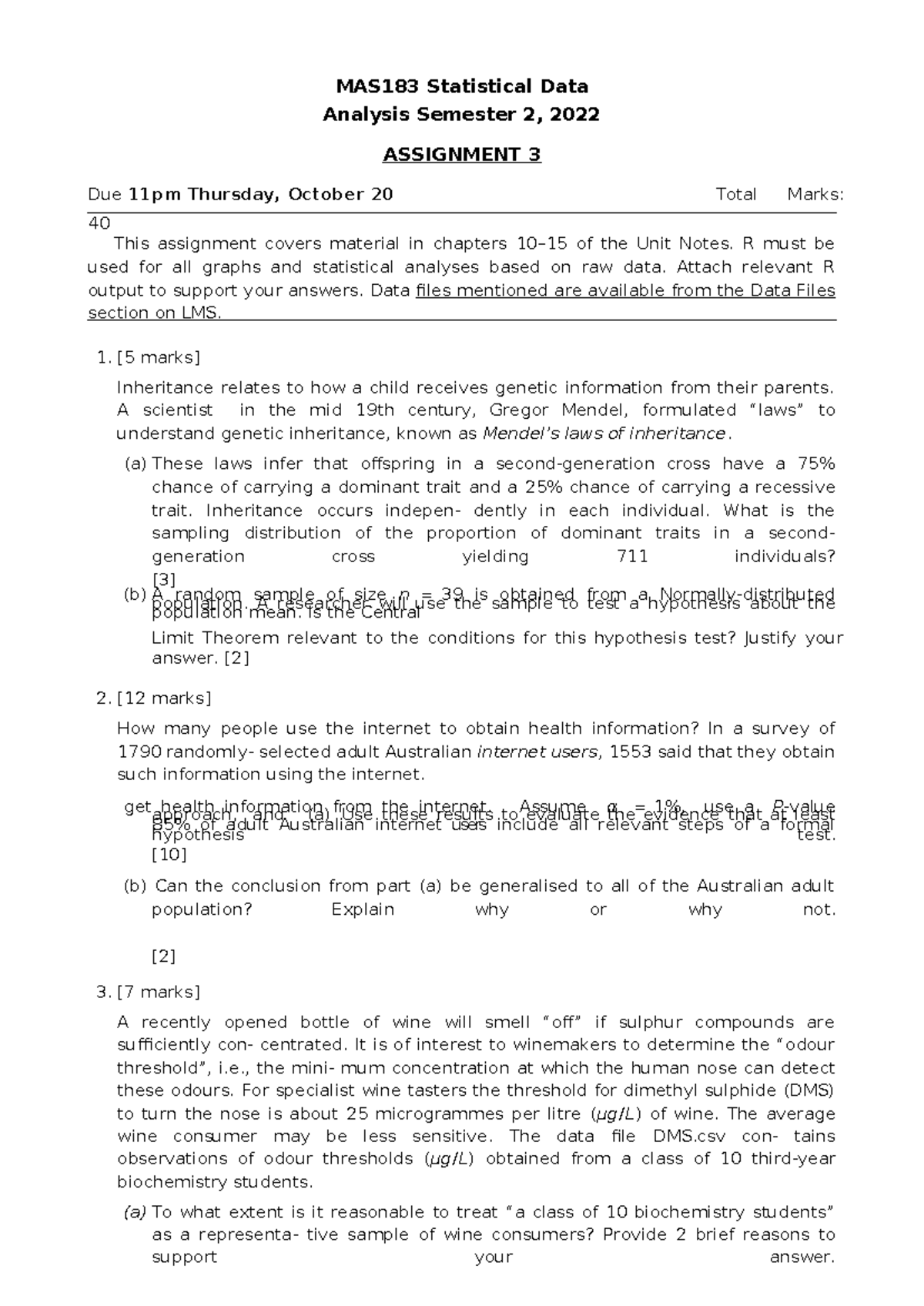 MAS183 Ass3 2022 - Notes to help complete assignment. - MAS183 ...