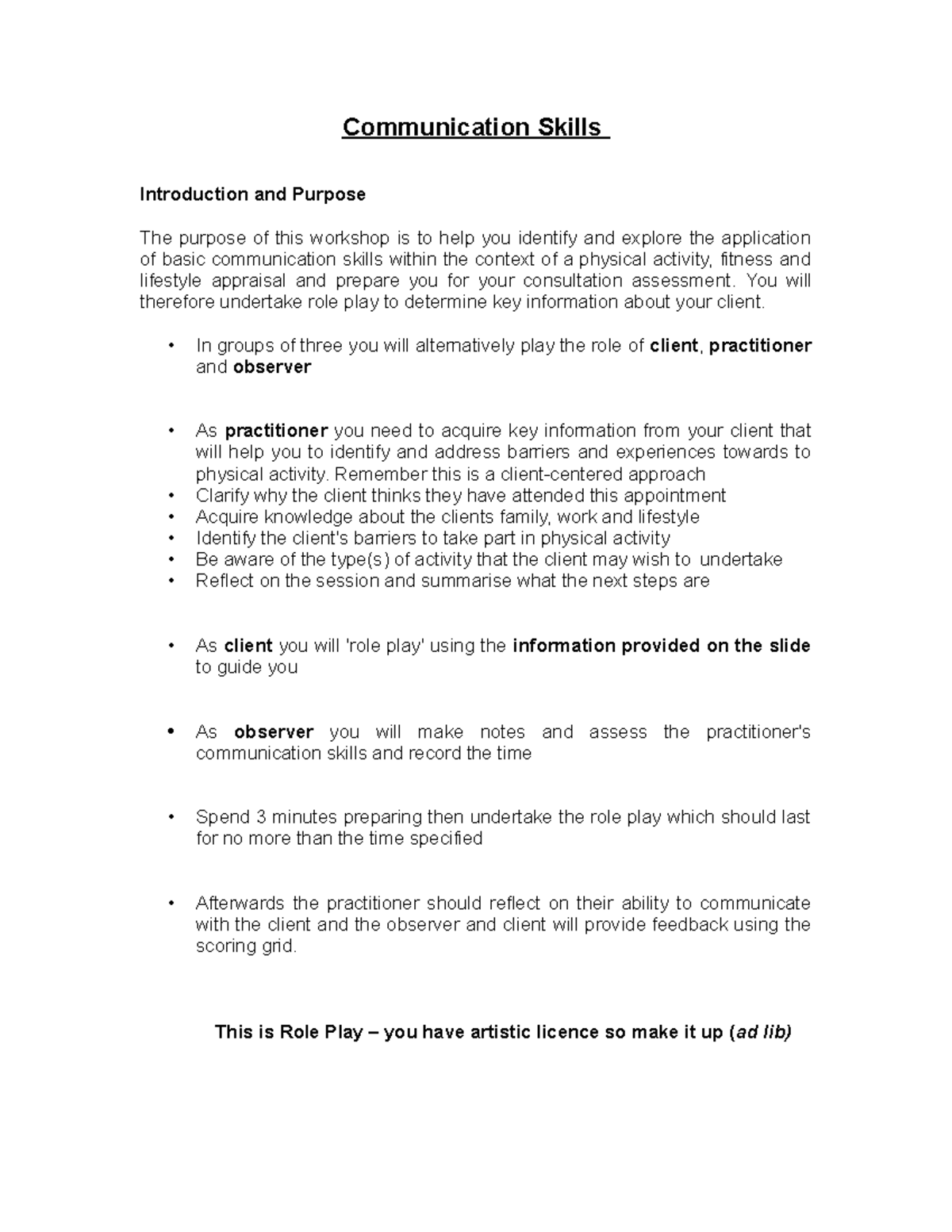 Communication Skills Handout - Communication Skills Introduction and ...