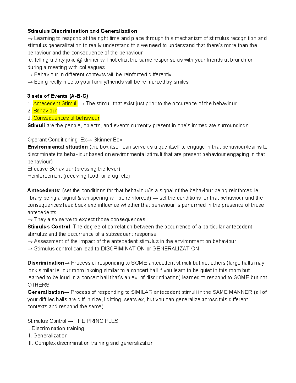 Lecture 7 PSYB38 - Stimulus Discrimination and Generalization → ...