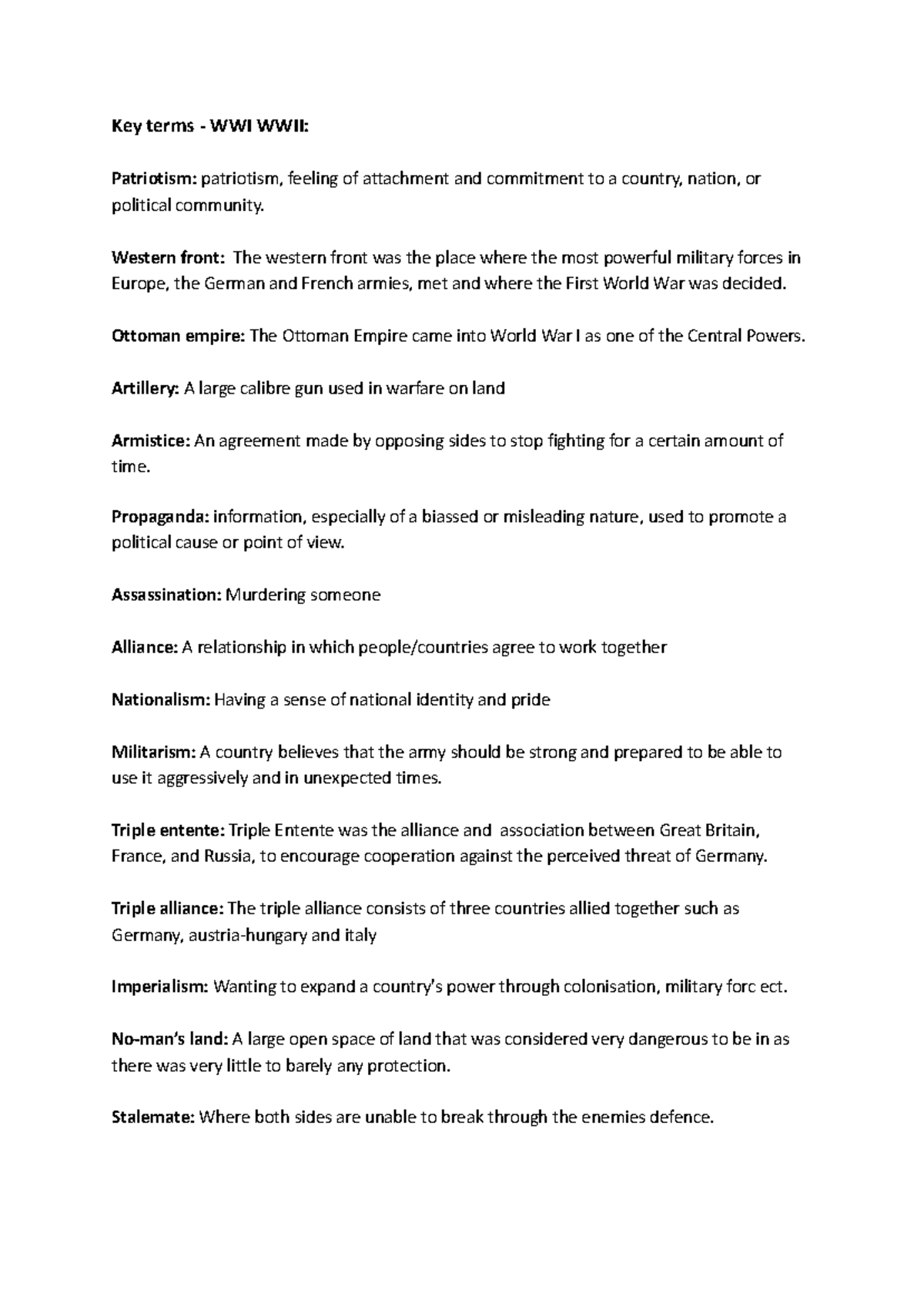 History WWI, WWII - Google Docs - Key terms - WWI WWII: Patriotism ...
