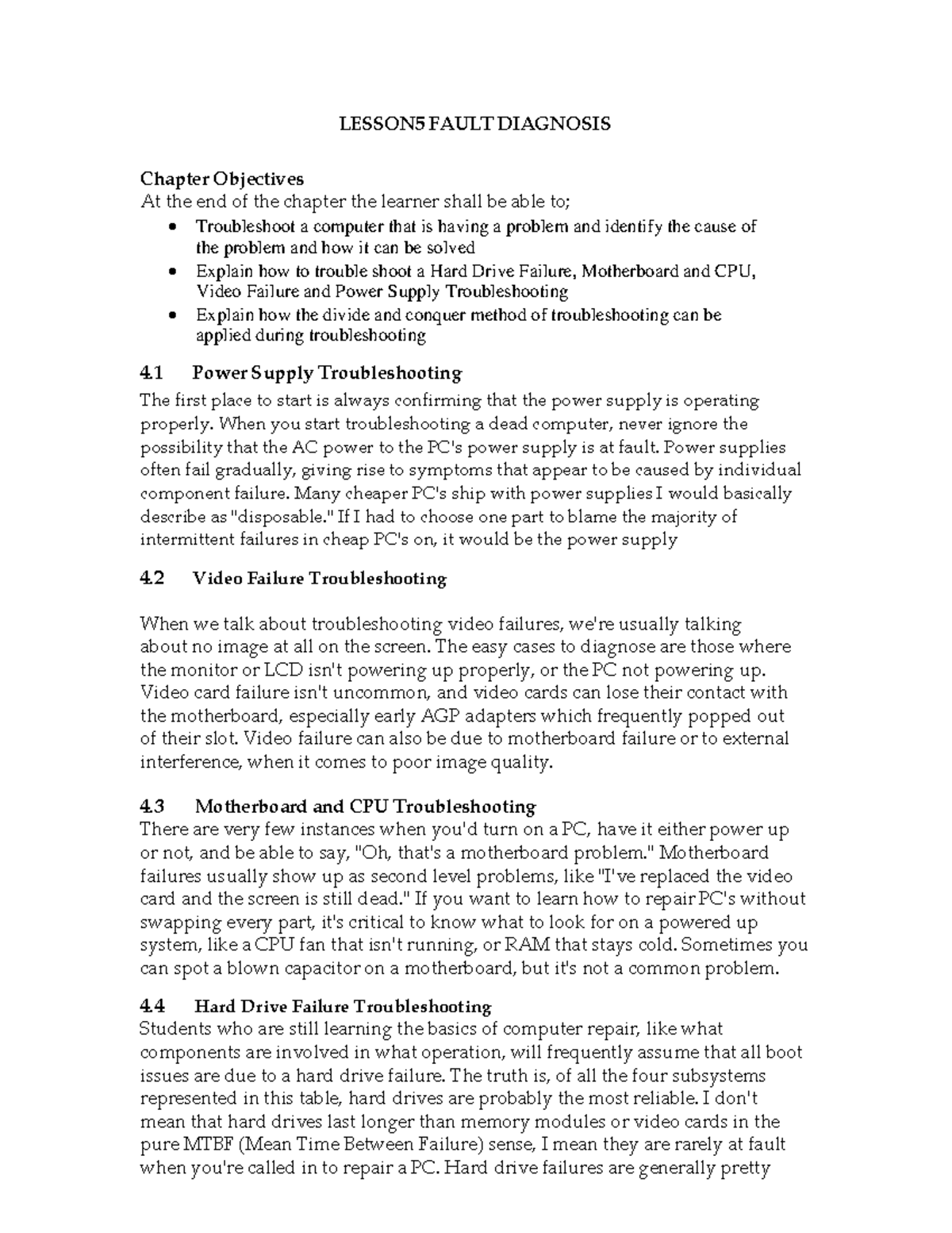 Lesson 5 Fault Diagnosis - LESSON5 FAULT DIAGNOSIS Chapter Objectives ...