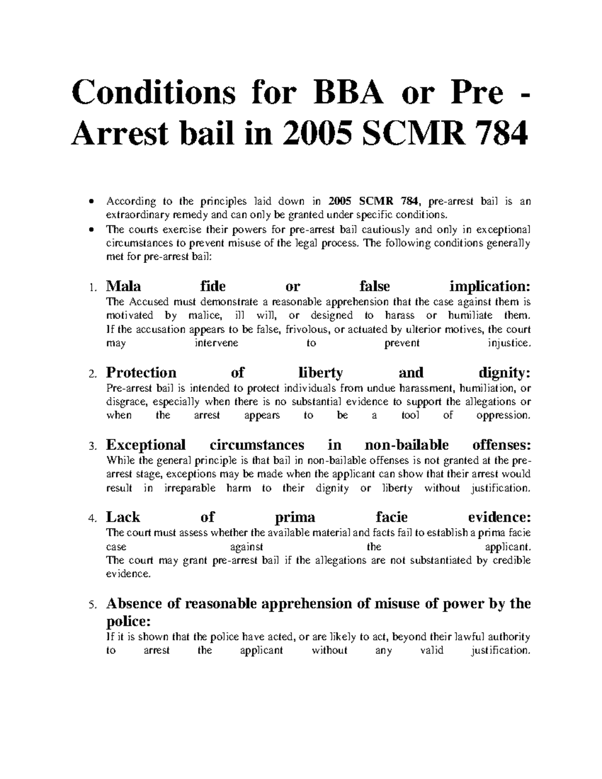 Conditions for BBA or Pre - The courts exercise their powers for pre ...