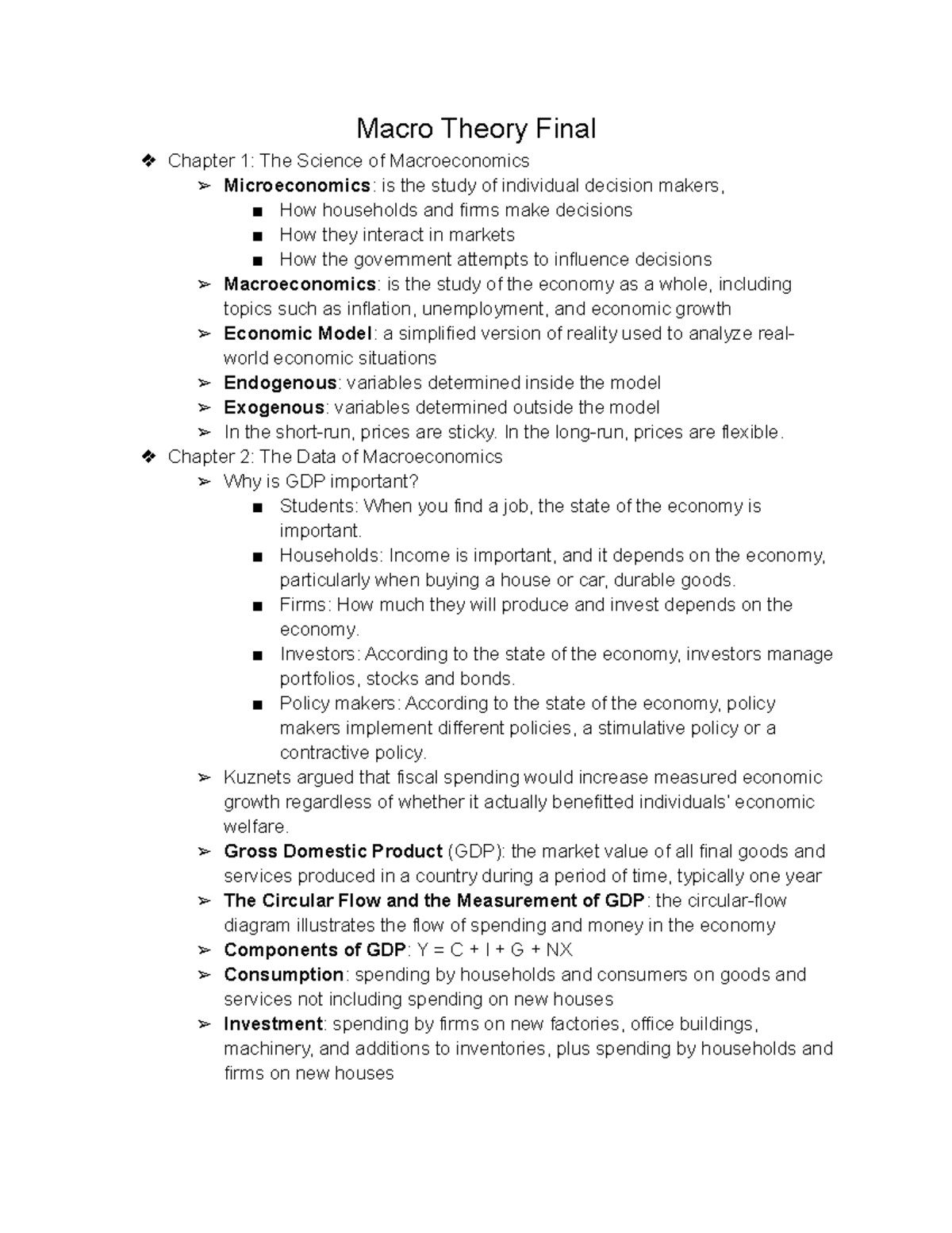 Macro Theory Final Review - Macro Theory Final Chapter 1: The Science ...