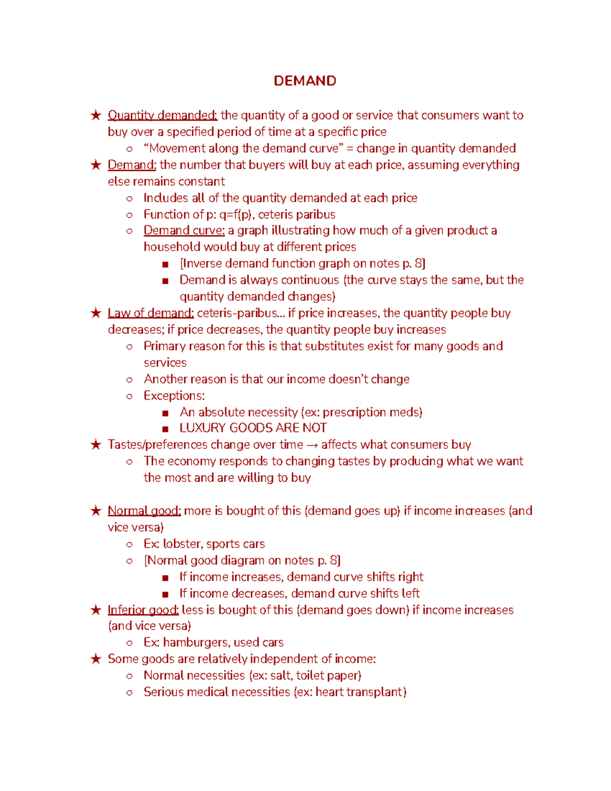Demand Concept Notes - ECON 1010 - Vandy - Studocu