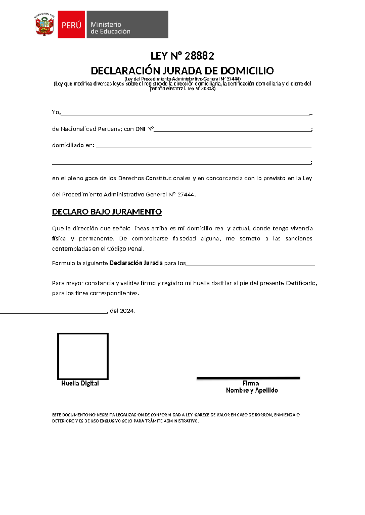 Declaracion gdgg - LEY N° 28882 DECLARACIÓN JURADA DE DOMICILIO (Ley ...