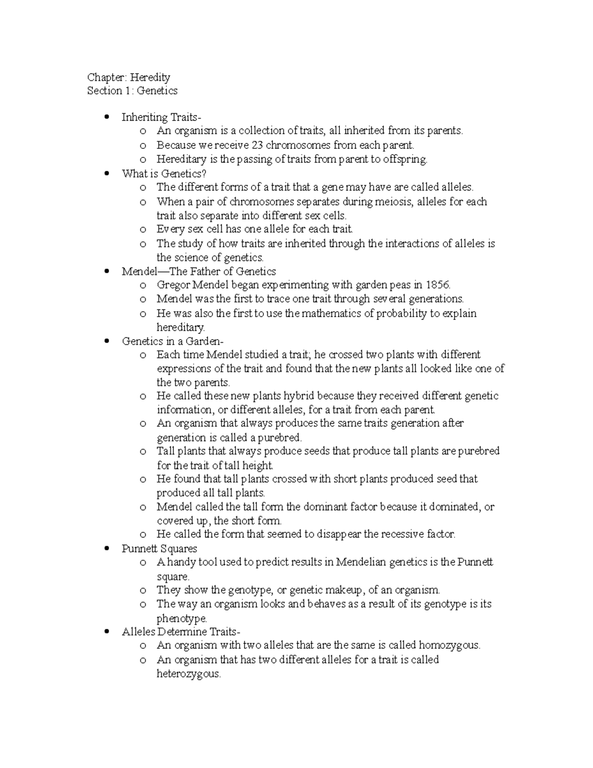 Hereditary Notes - Chapter: Heredity Section 1: Genetics Inheriting ...