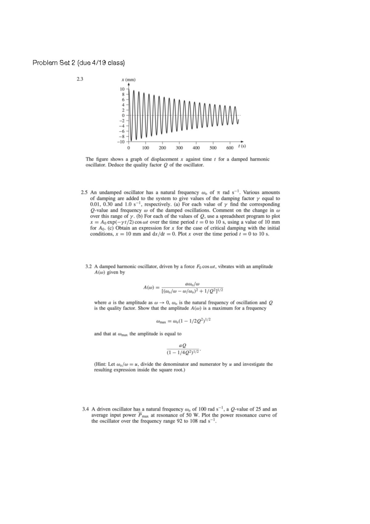 Problem set 2 - other chap1prob1 2023/2024 - Problem Set 2 (due class ...
