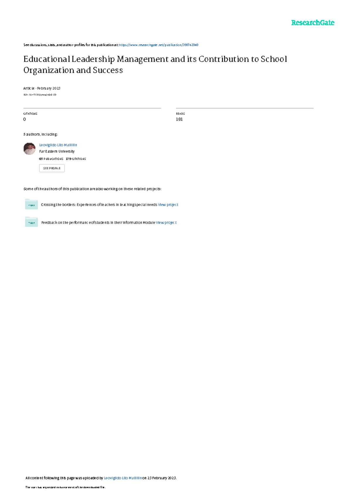 Educational Leadership Management and its Contribution to School ...