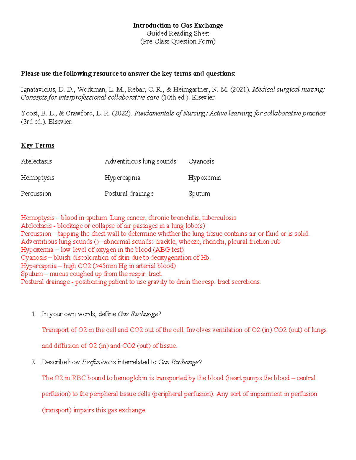 Guided Reading Questions-Gas Exchange - Introduction to Gas Exchange ...