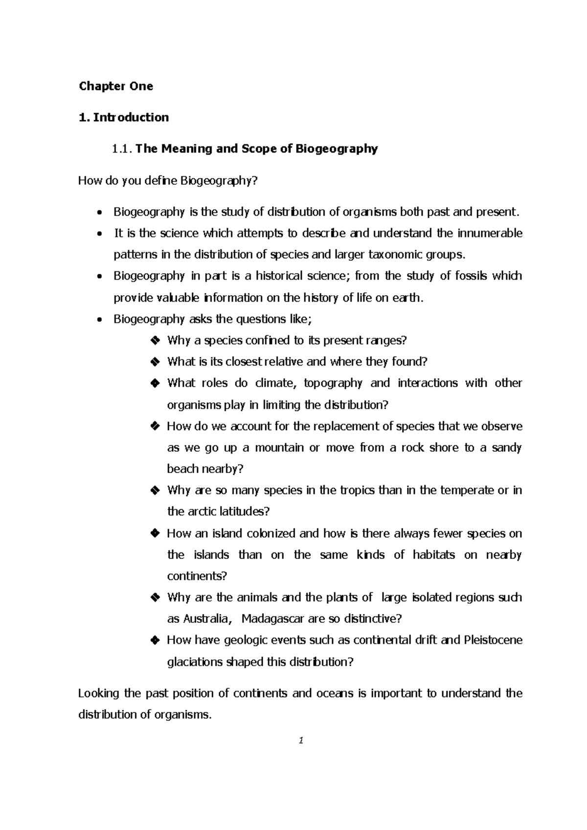 Biogeography Ge ES3102-final - Chapter One Introduction The Meaning and ...