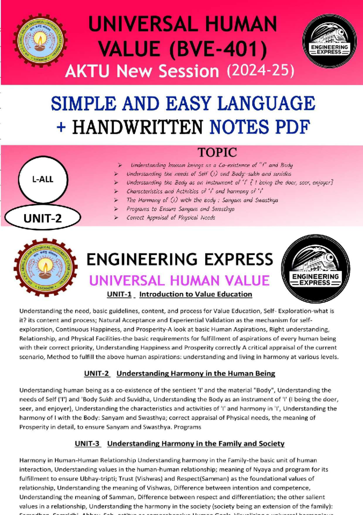 UHV unit-2 Complete - UNIVERSAL HUMAN VALUE ENGINEERING EXPRESS LUCKNOW ...