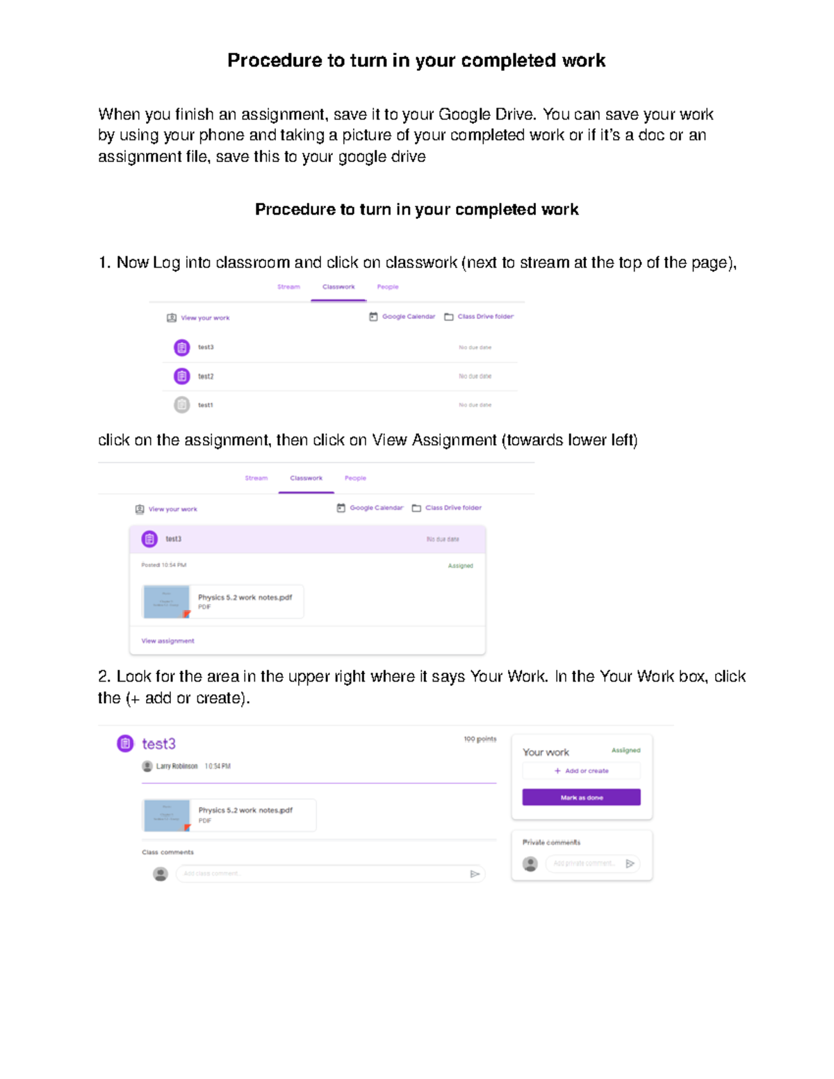 Google work turn in steps instructions - Procedure to turn in your ...