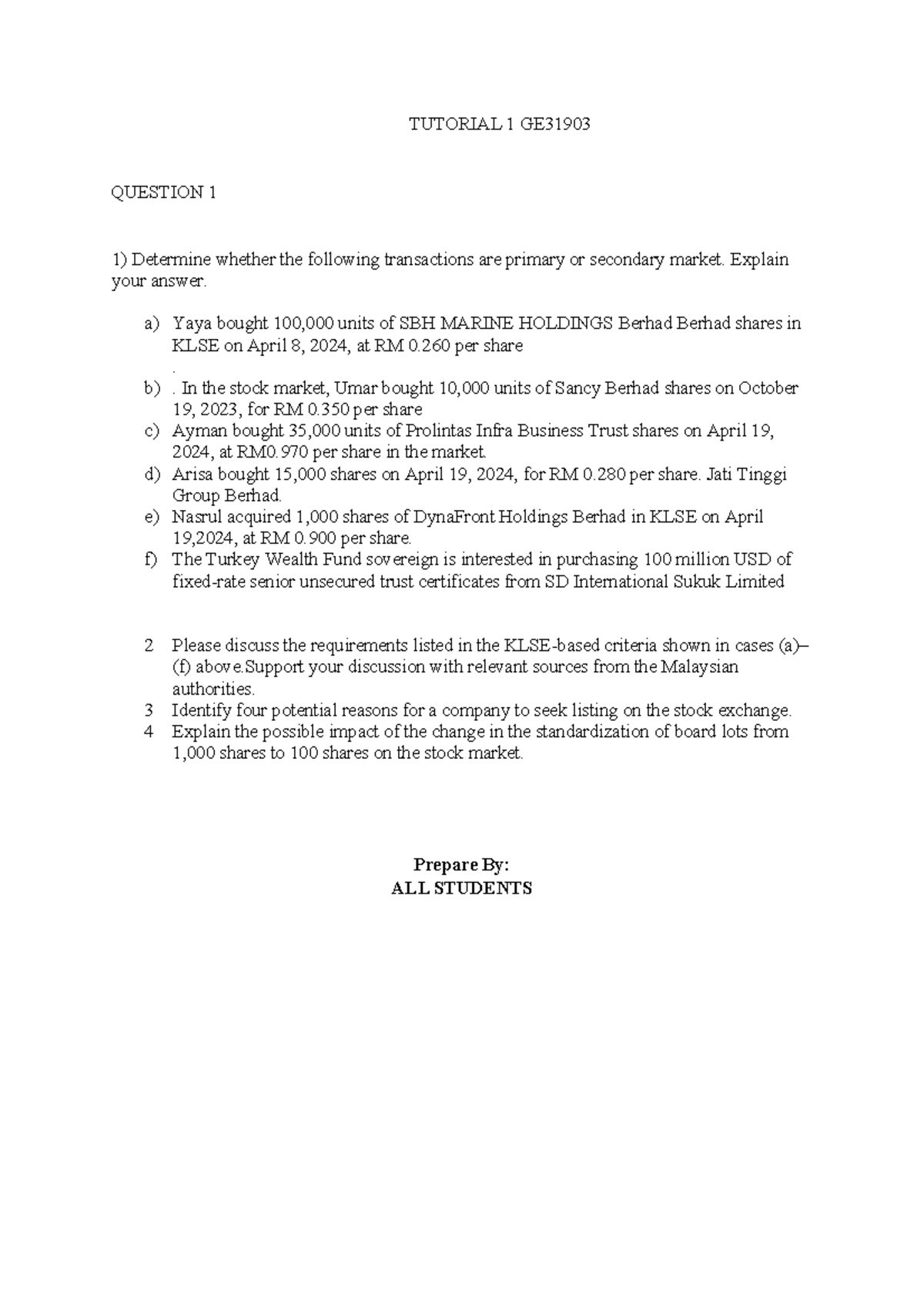 GE 31903 Tutorial 1 Student SEM 2 SESI 20232024 - TUTORIAL 1 GE ...