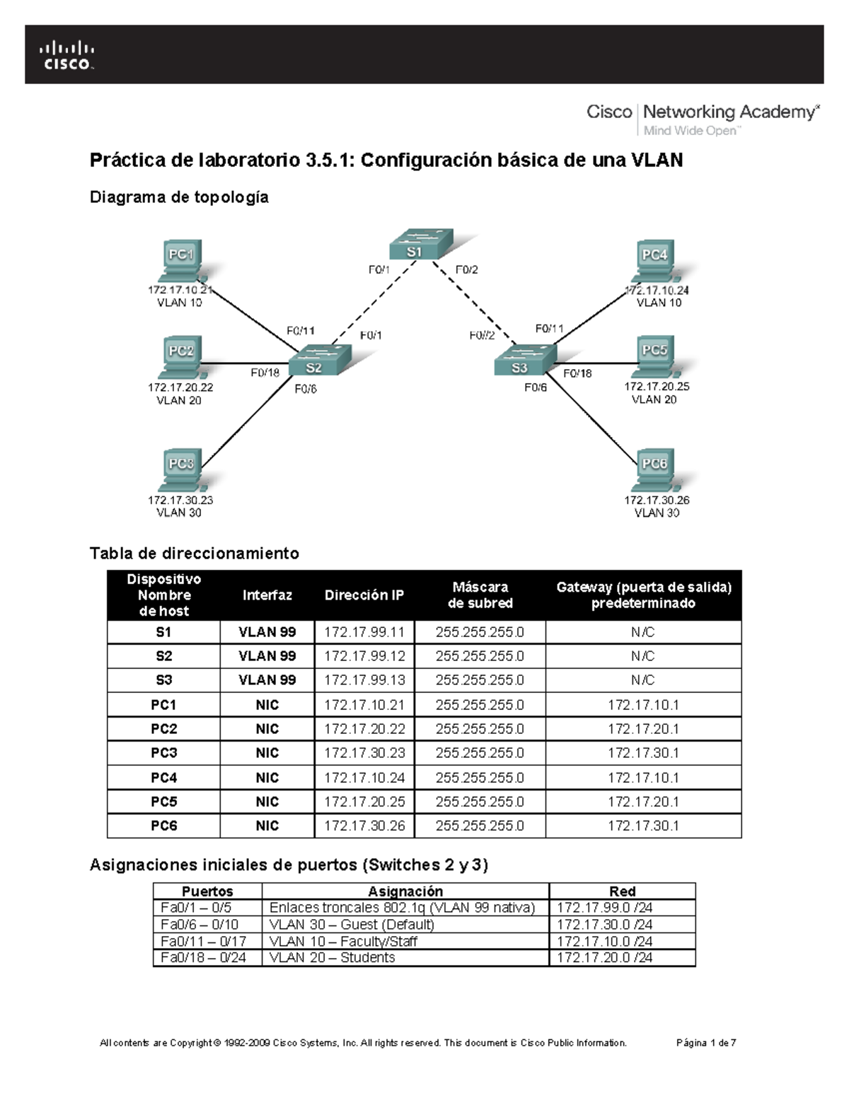 Practica 7 Config VLAN - Práctica de laboratorio 3.5: Configuración ...