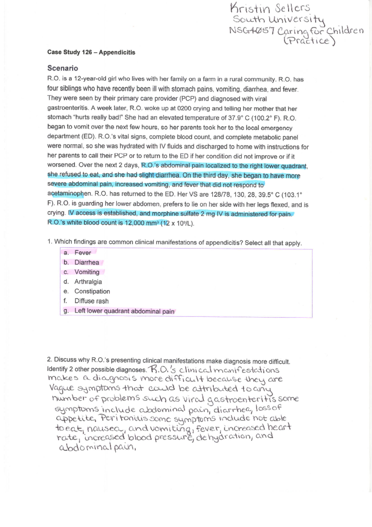 Case Study Appdx KSellers NSG4057 - NSG4057 - Studocu