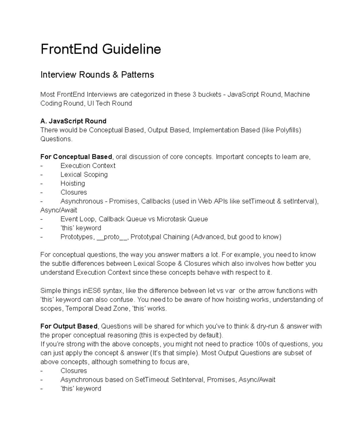 Frontend Prep Frontend Guideline Interview Rounds And Patterns Most Frontend Interviews Are