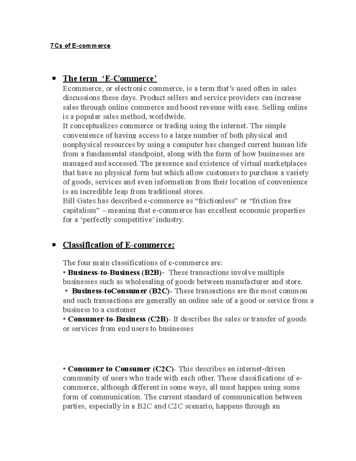 7Cs of Ecommecre - Ecommerce related - 7Cs of E-commerce The term ‘E ...