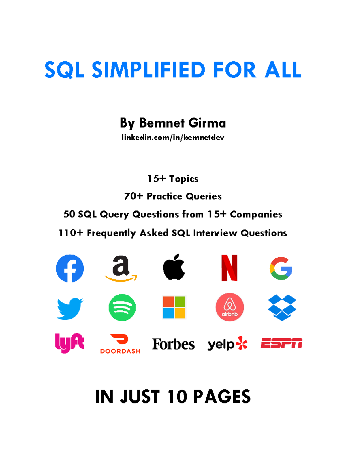 Sqkfinal - analytics - SQL SIMPLIFIED FOR ALL By Bemnet Girma linkedin/in/bemnetdev 15+ Topics ...