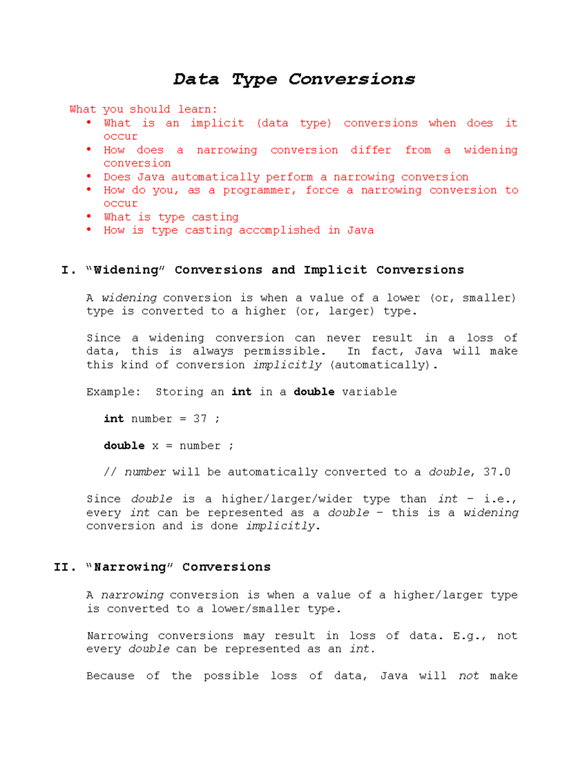 Data Type Conversion - Data Type Conversions What you should learn ...