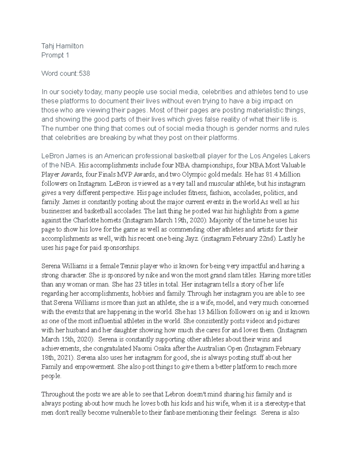 M7 - Lecture notes 7 - Tahj Hamilton Prompt 1 Word count: In our ...