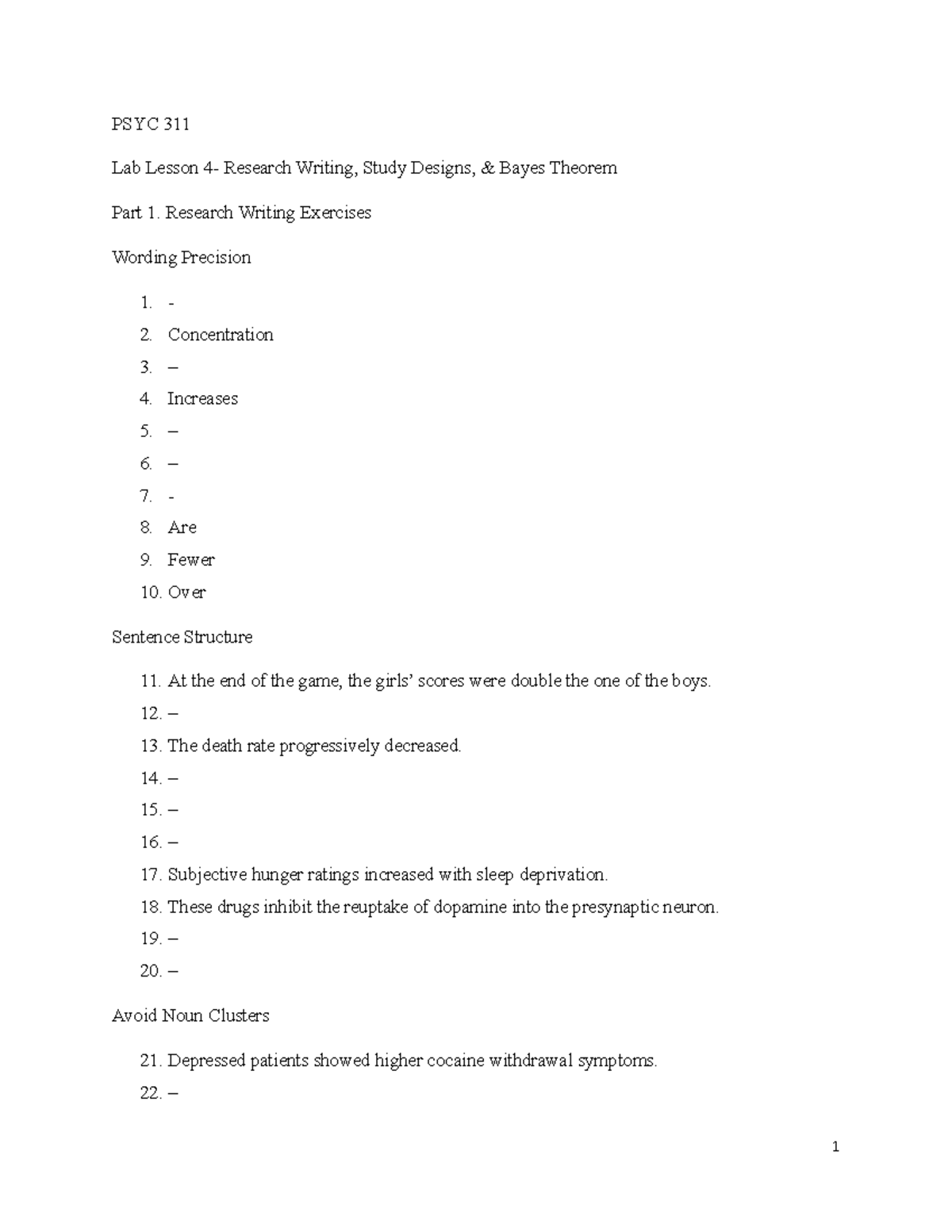 Lab lesson 4 in rm - PSYC 311 Lab Lesson 4- Research Writing, Study ...