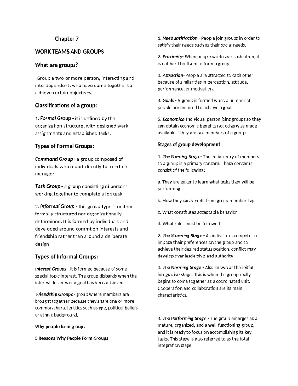 Chapter-7-HBO - Summary Human Behavior in Organizations - Chapter 7 WORK TEAMS AND GROUPS What ...