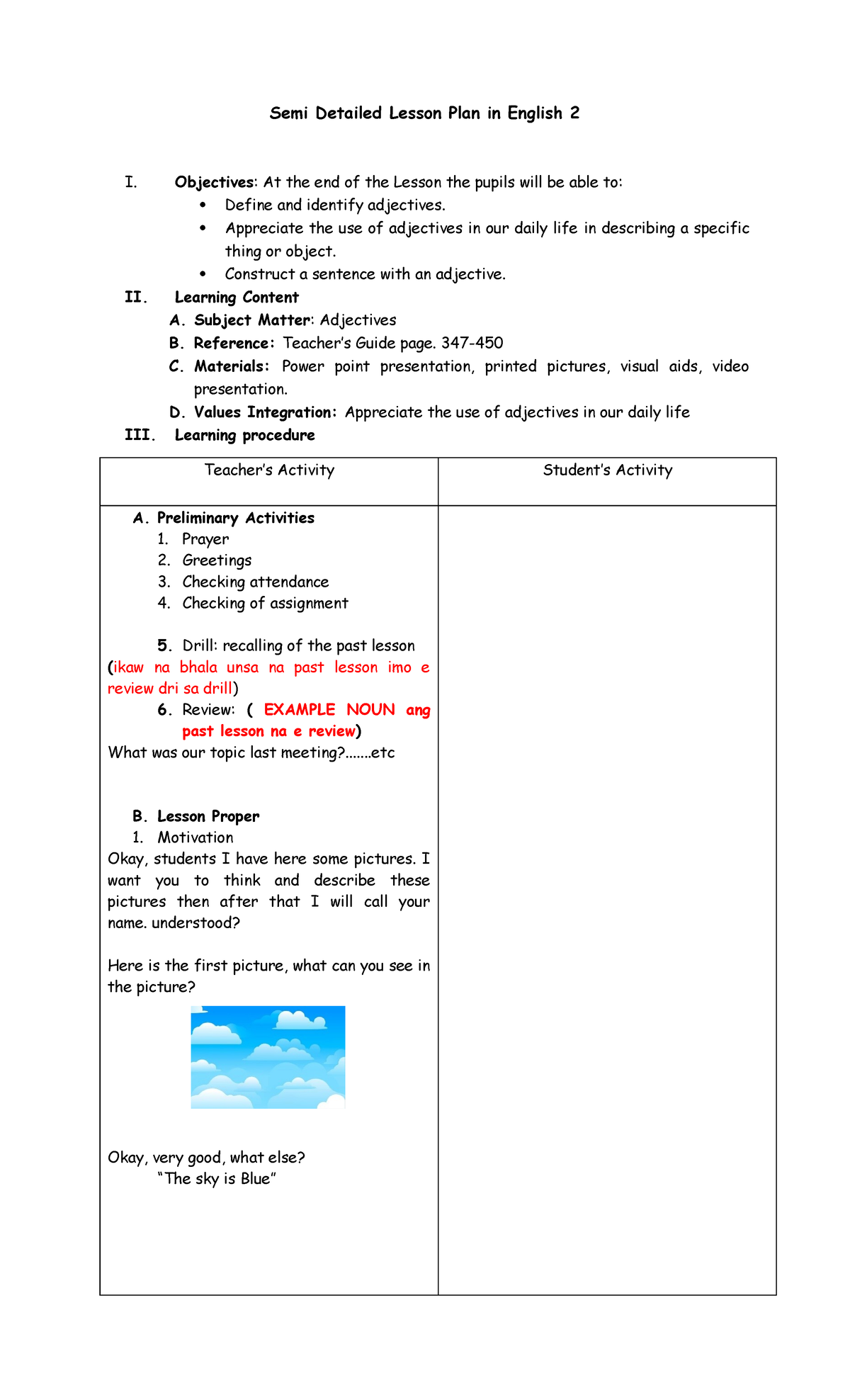 Final Semi Detailed Lesson Plan in English 2 - Objectives: At the end ...